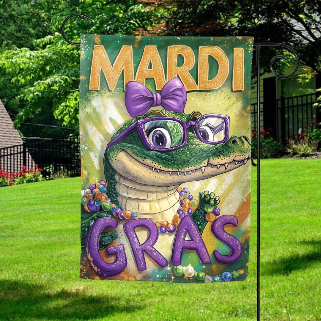 Super Cute Mardi Gras Garden Flag Alligator/festive Decor for Your ...