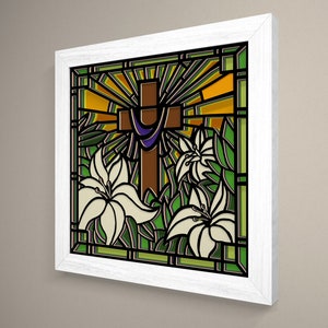 3D Shadow Box Cross Stained Glass Svg ,cross 3D Box Svg,stained Glass ...