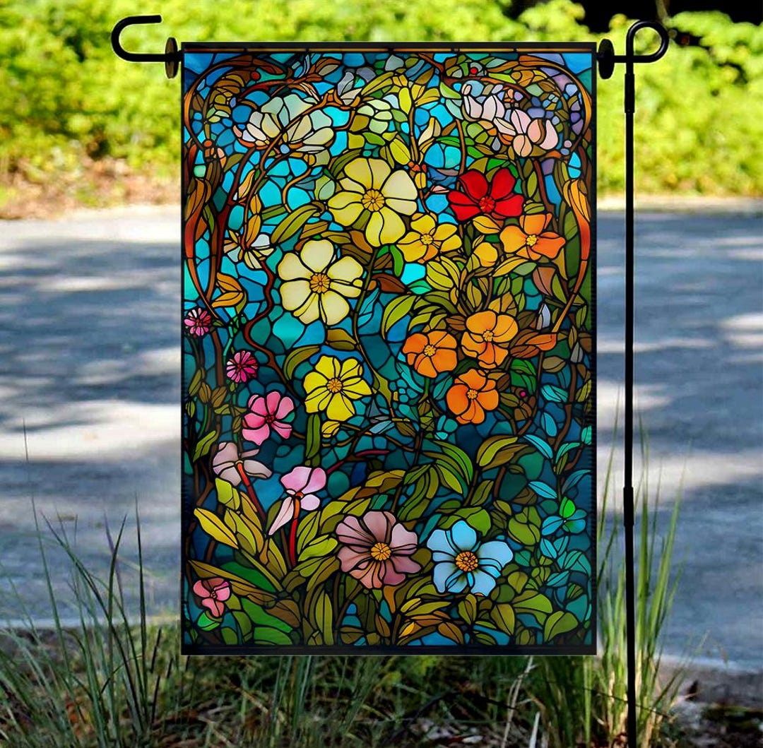 Wildflower Stained Glass Flag, Wildflower Window Hanging Decor, Florist ...