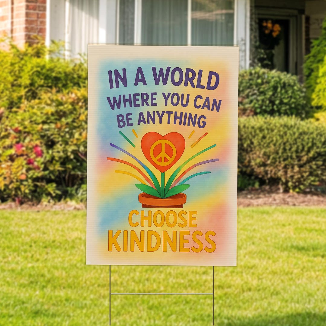Peace Sign Yard Sign, in A World Where You Can Be Anything Choose ...