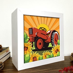 Tractor Shadow Box 3D Svg,tractor Flower 3D Svg ,tractor 3D Box Svg ...