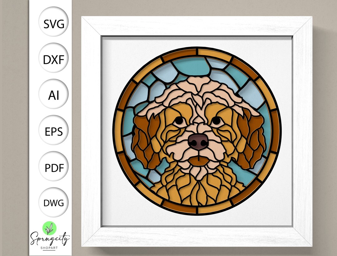 Poodle Stained Glass Shadow Box 3D Svg ,cute Animal 3D Box Svg ,poodle ...