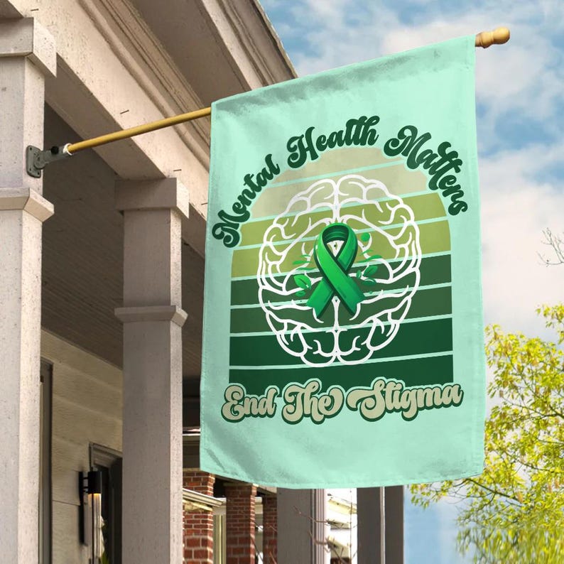 Mental Health Awareness Month Flag, Mental Health Green Ribbon Flag ...