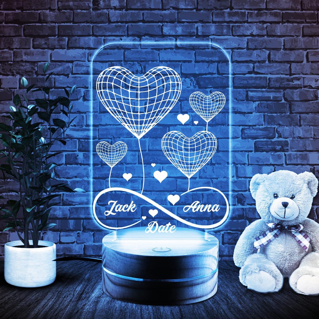 Personalized Infinity Heart Night Light, Valentines Gift, Table Lamp ...
