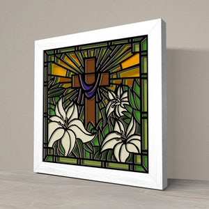 3D Shadow Box Cross Stained Glass Svg ,cross 3D Box Svg,stained Glass ...