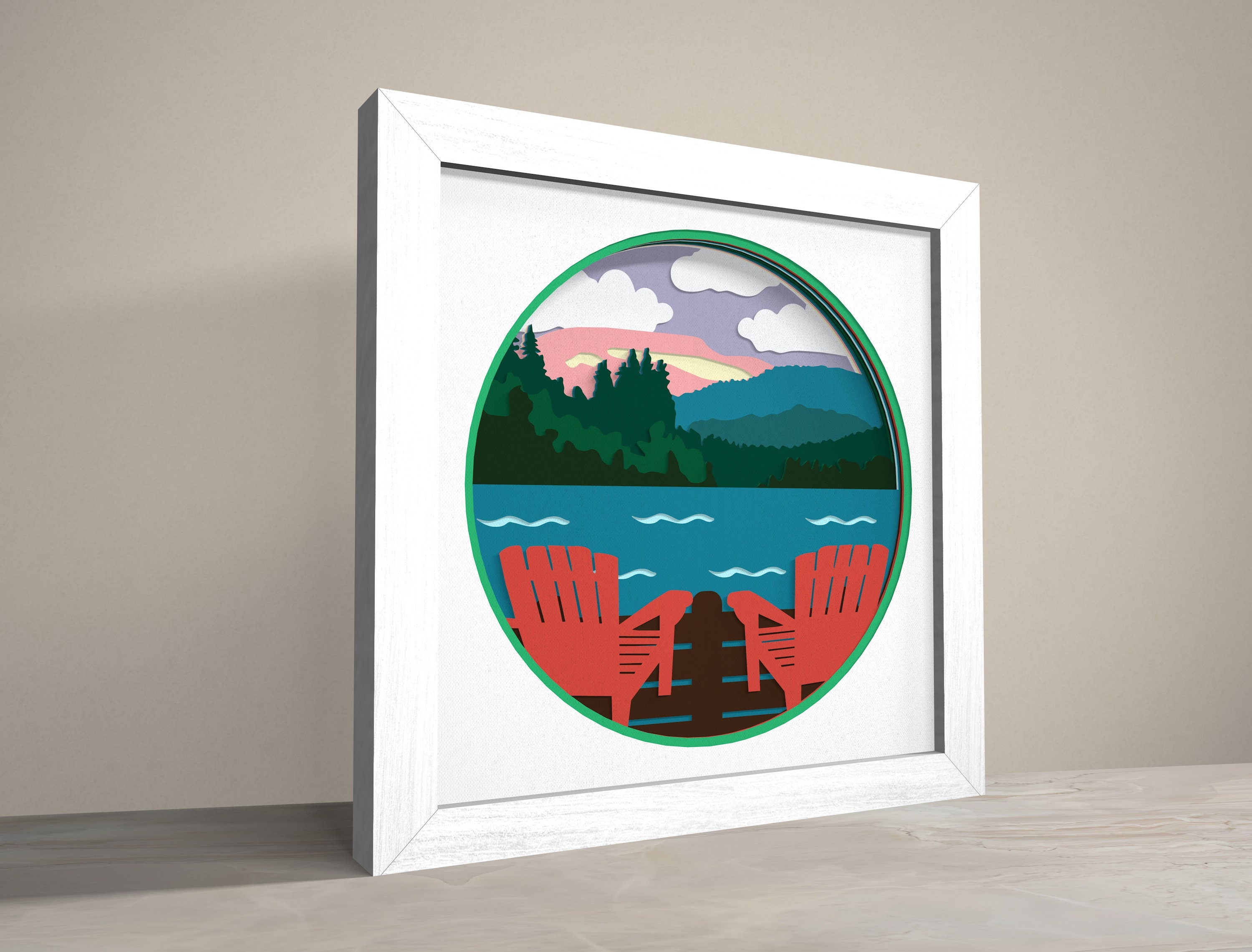 Lake Shadow Box 3D Svg ,lake 3D Box Svg ,camping Lake 3D Box Svg ,lake ...