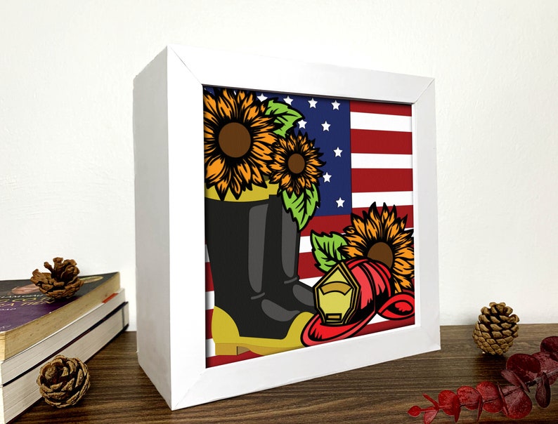 Firefighter Shadow Box 3D Svg firefighter 3D Box Svg fireman - Etsy