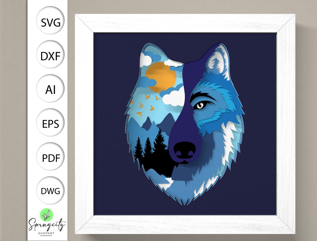 3D Wolf Shadow Box Svg, Wolf 3D Box Svg ,wolf Light Box Svg ,wolf 3D ...