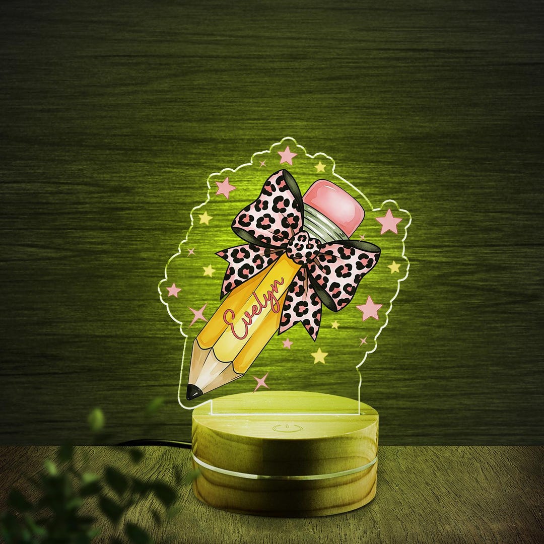 Coquette Teacher Pencil Bow Night Light, Custom Teacher Night Light ...