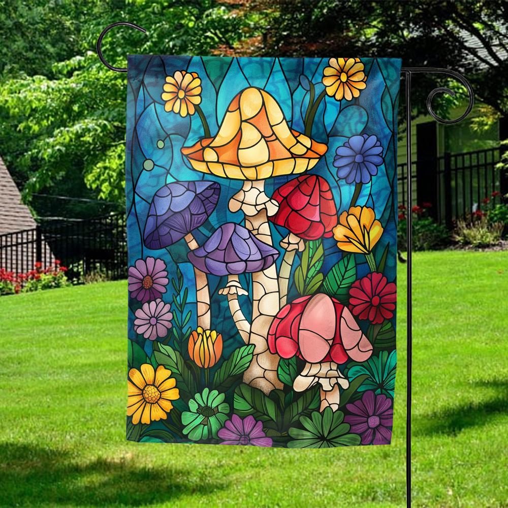 Mushroom Flag, Stained Glass Flag, Mushroom Lover Gift, Nature Flag ...