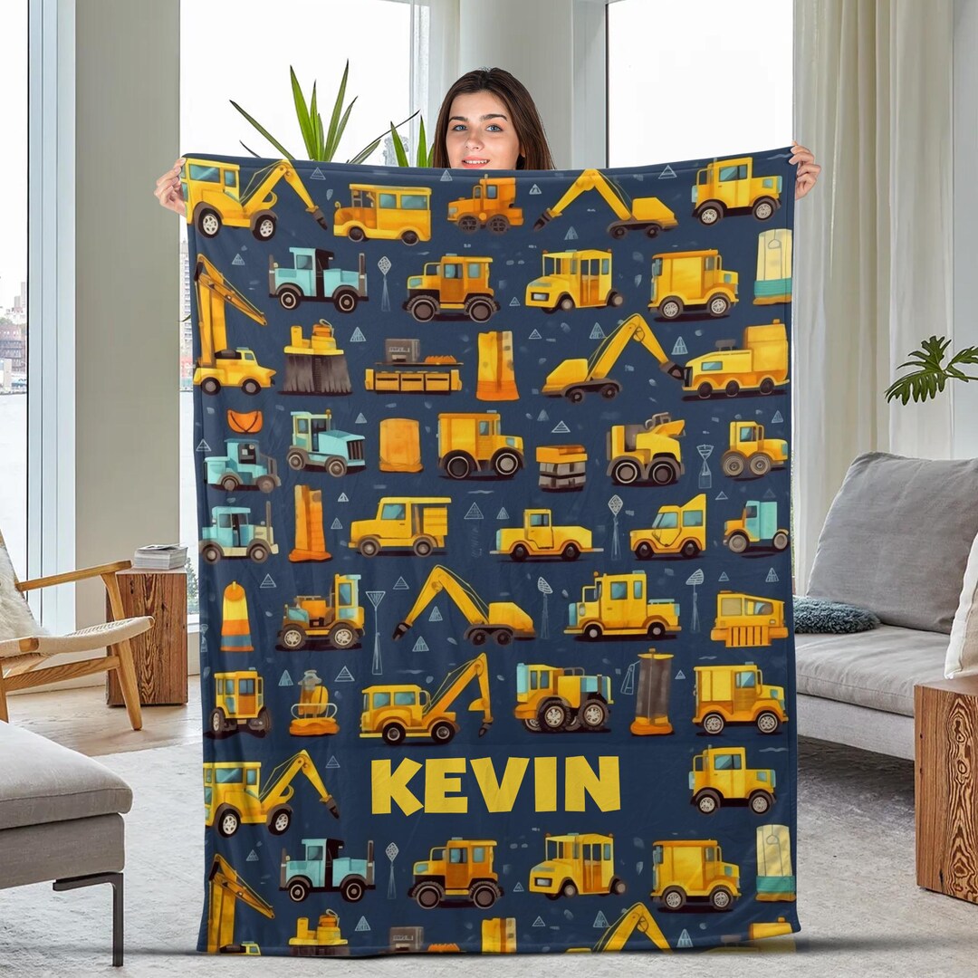 Construction Blanket Personalized, Kids Work Vehicles, Construction ...