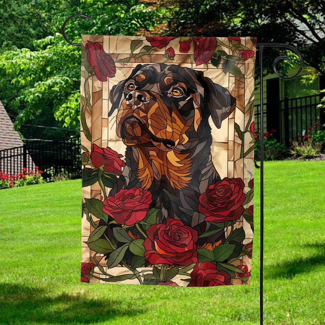 Stained Glass Garden Flag Dog Yard Flag Retro Glass Style Summer All ...