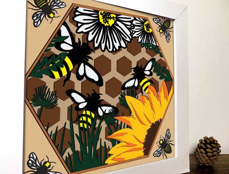 Bee Shadow Box 3D Svg bee 3D Svg sunflower 3D Box Svg - Etsy