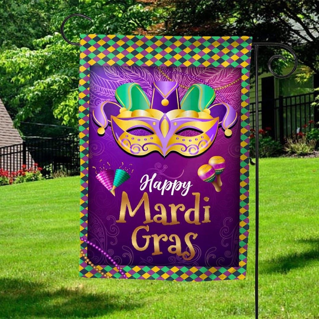 Mardi Gras Garden Flag, Venetian Mask, Festival Mardi Gras Beads, Party ...