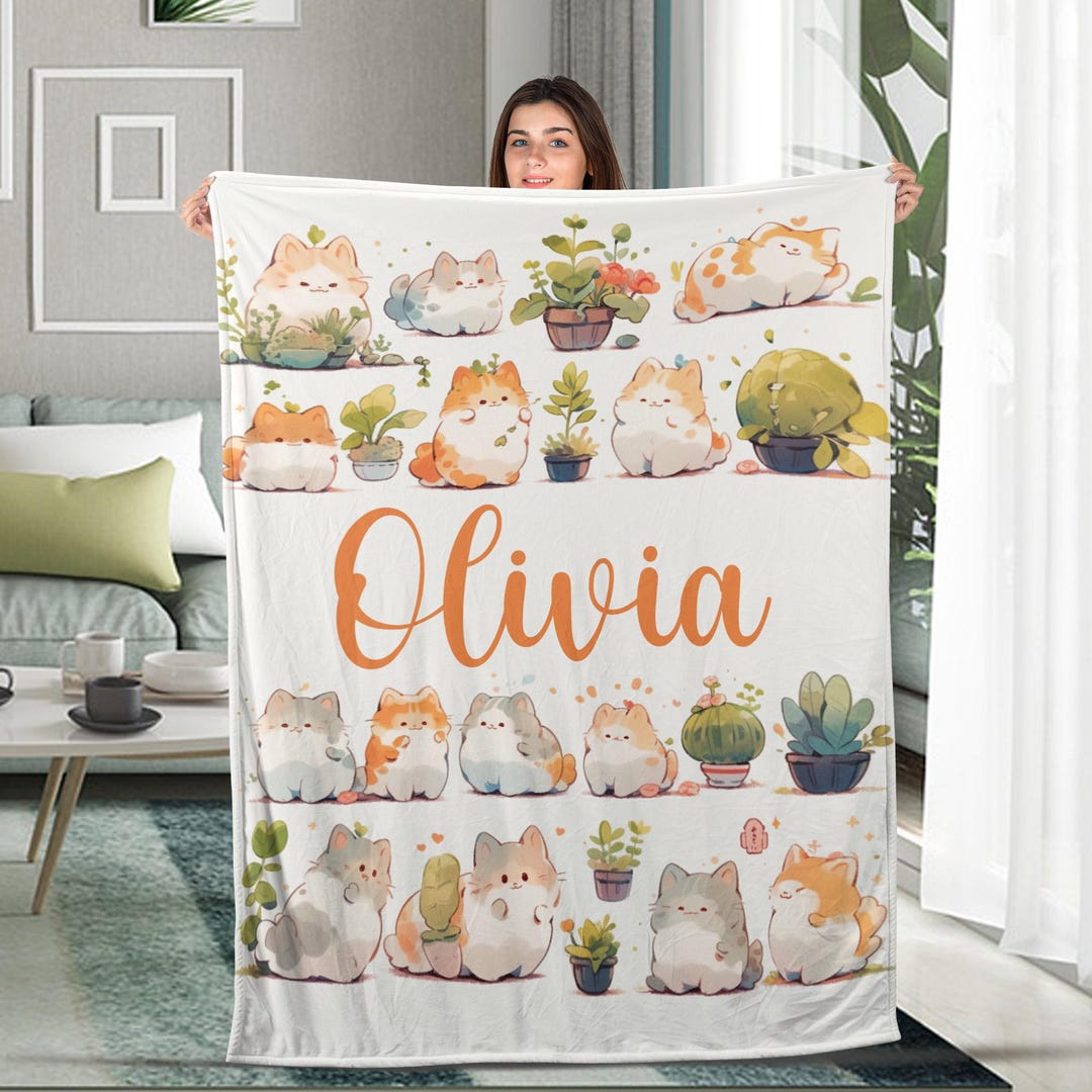 Personalized Cat Blanket, Cute Cats Velvet Blanket, Custom Name ...