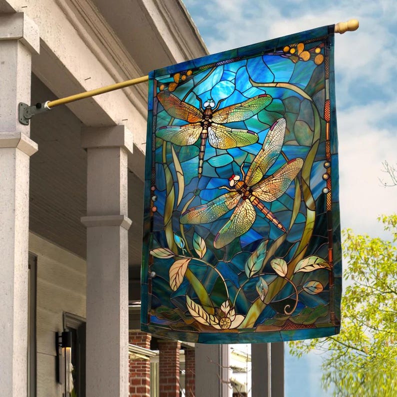 Stained Glass Inspire Dragonfly Flag, Dragonfly Yard Sign, Dragonfly ...