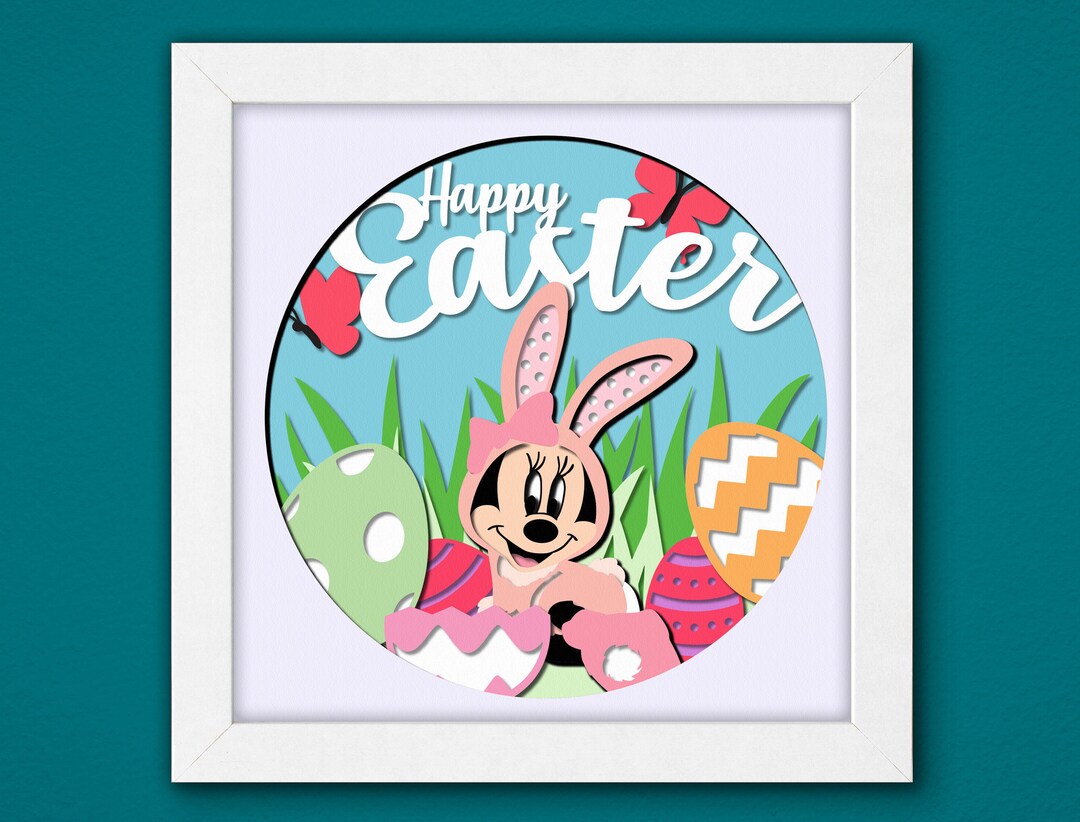 Cartoon Happy Easter Shadow Box 3D Svg,cartoon Happy Easter Light Box ...