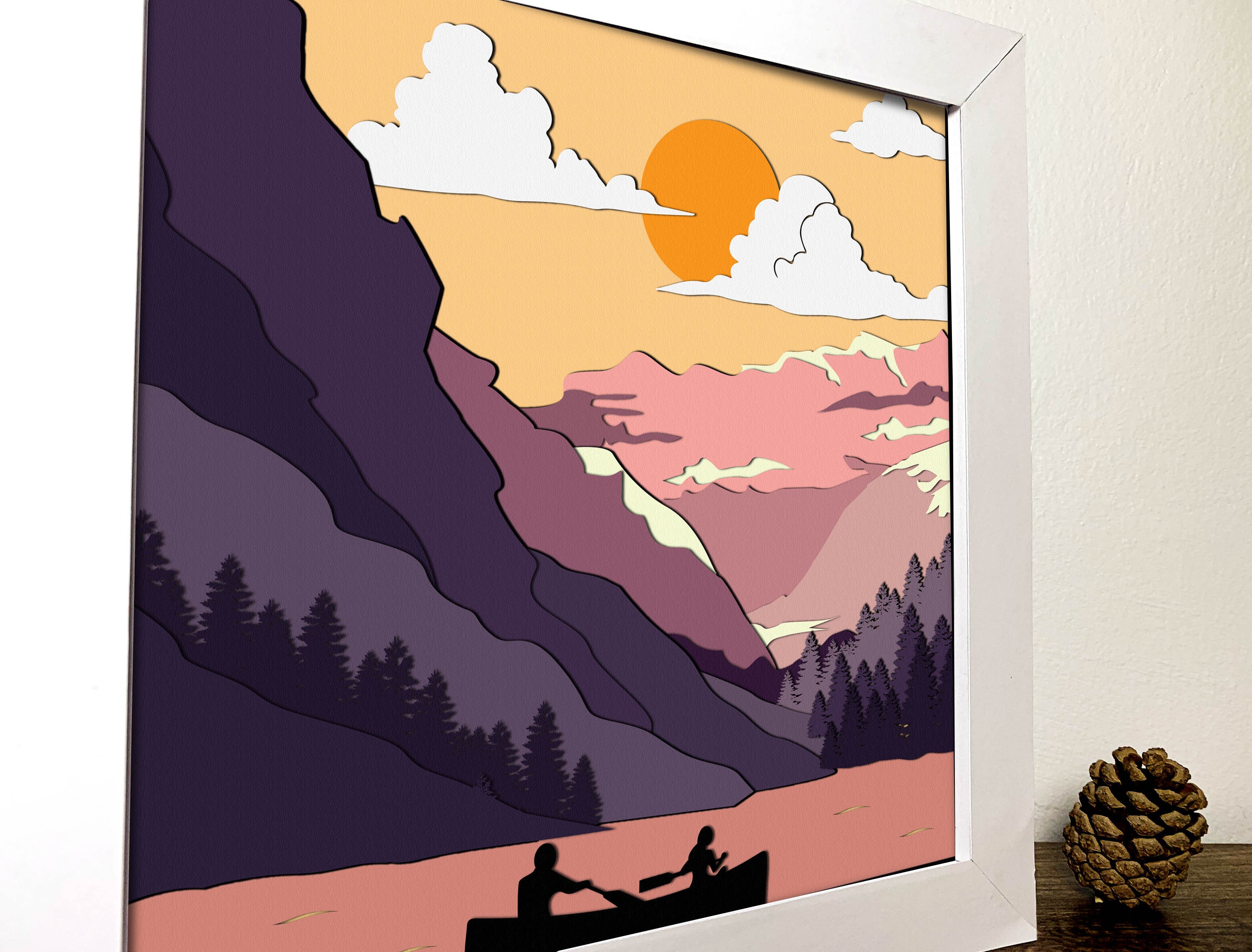 Couple Rowing A Boat Shadow Box 3D Svg ,couple 3D Svg ,couple 3D Box ...