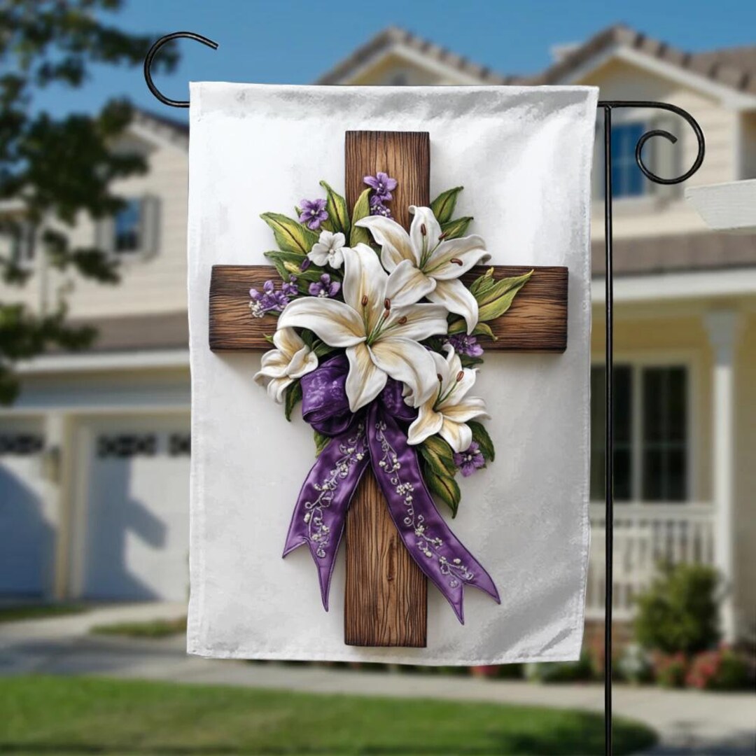 Resurrection Cross Garden Flag,christian Easter Yard Banner, Embroidery ...