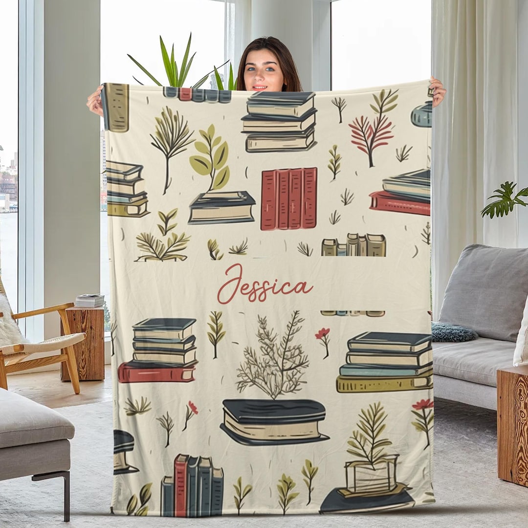 Personalized Book Blanket,vintage Books Blanket,custom Name Soft Cozy ...