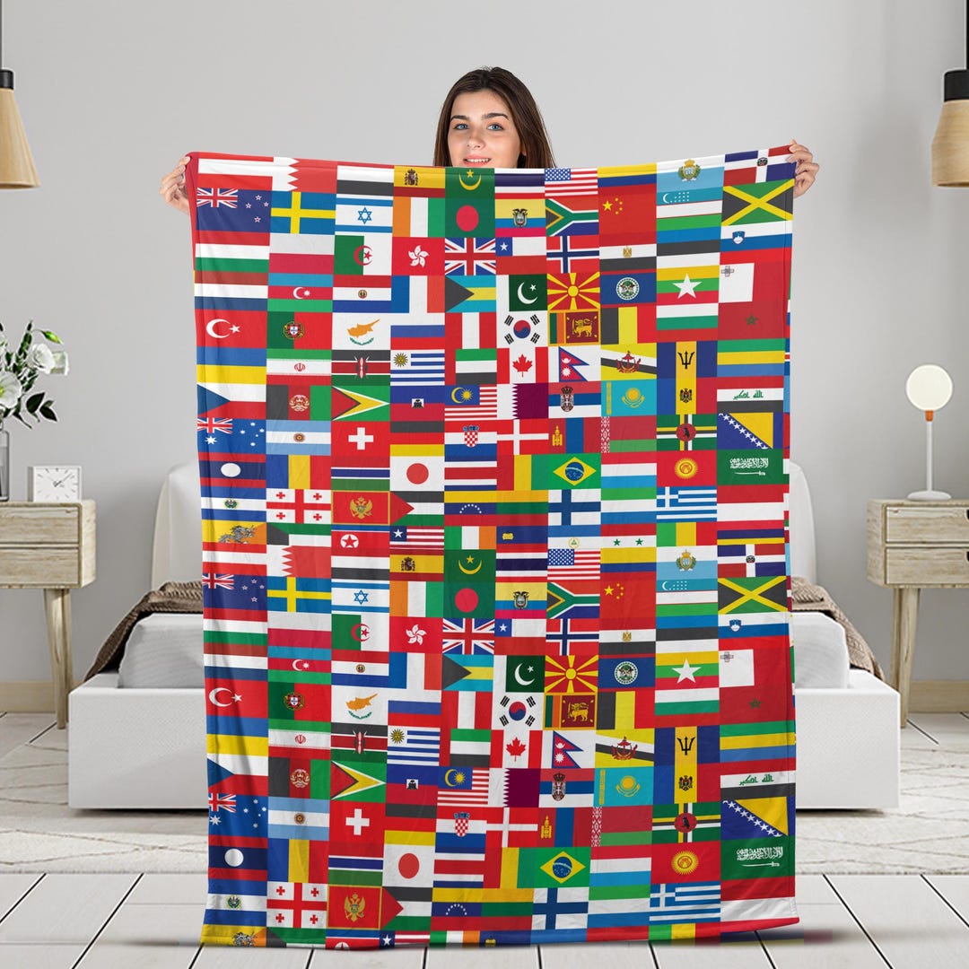 World Flags Throw Blanket, Flags of the World Blanket, Travel Blanket ...