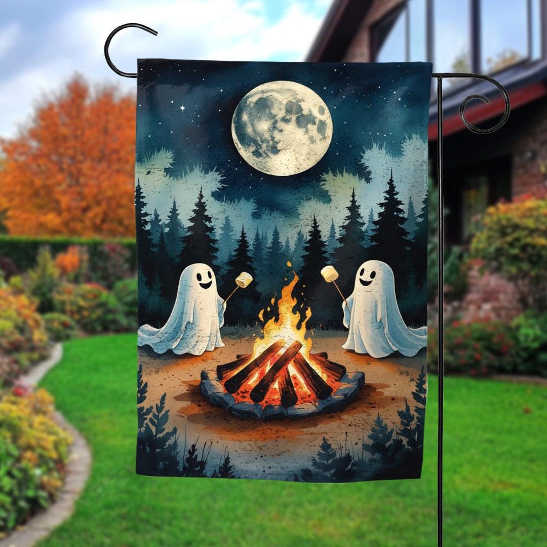 Cute Ghosts Camping Flag, Halloween Ghost Campfire, Spooky Marshmallow ...