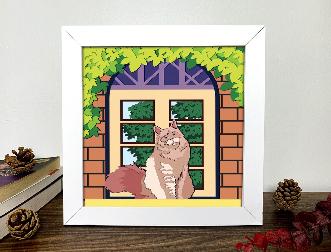 Cute Cat Shadow Box 3D Svg,cute Cat 3D Svg ,cute Cat 3D Box Svg ,cute ...