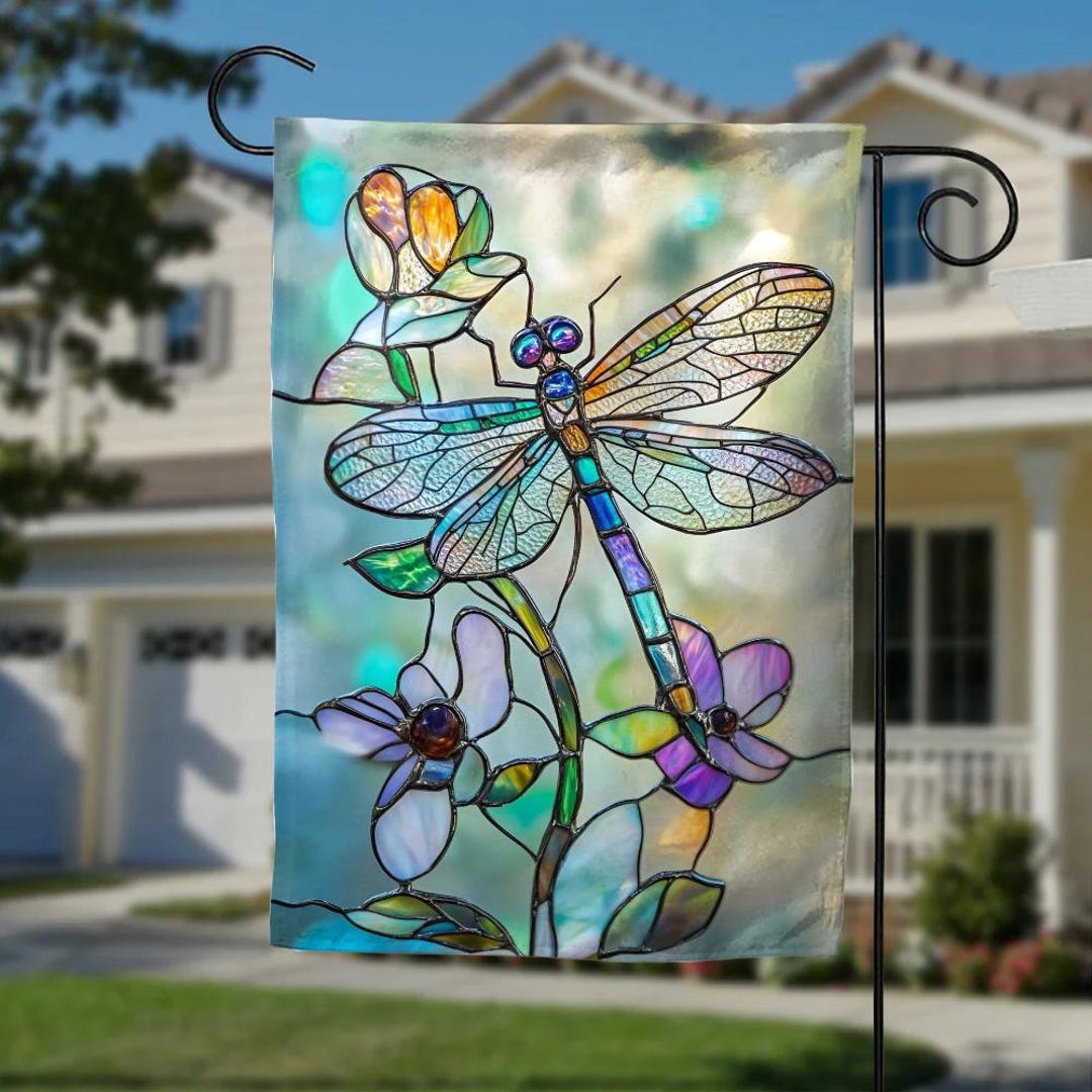 Stained Glass Inspire Dragonfly Flag, Dragonfly Yard Sign, Dragonfly ...