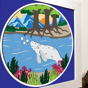 Manatees Shadow Box 3D Svg, Manatees 3D Svg ,manatees 3D Box Svg ...