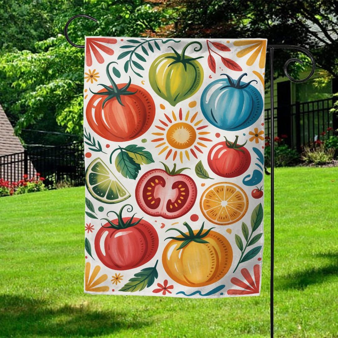 Retro Tomato Plant Welcome Garden Flag and House Flag | Outdoor Yard ...