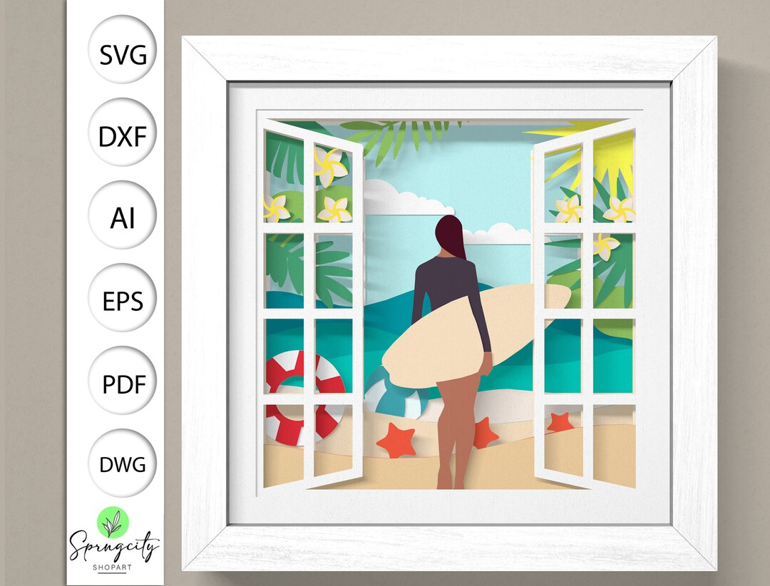 Summer Shadow Box 3D Svg,surf 3D Svg ,summer Surf 3D Box Svg ,summer ...