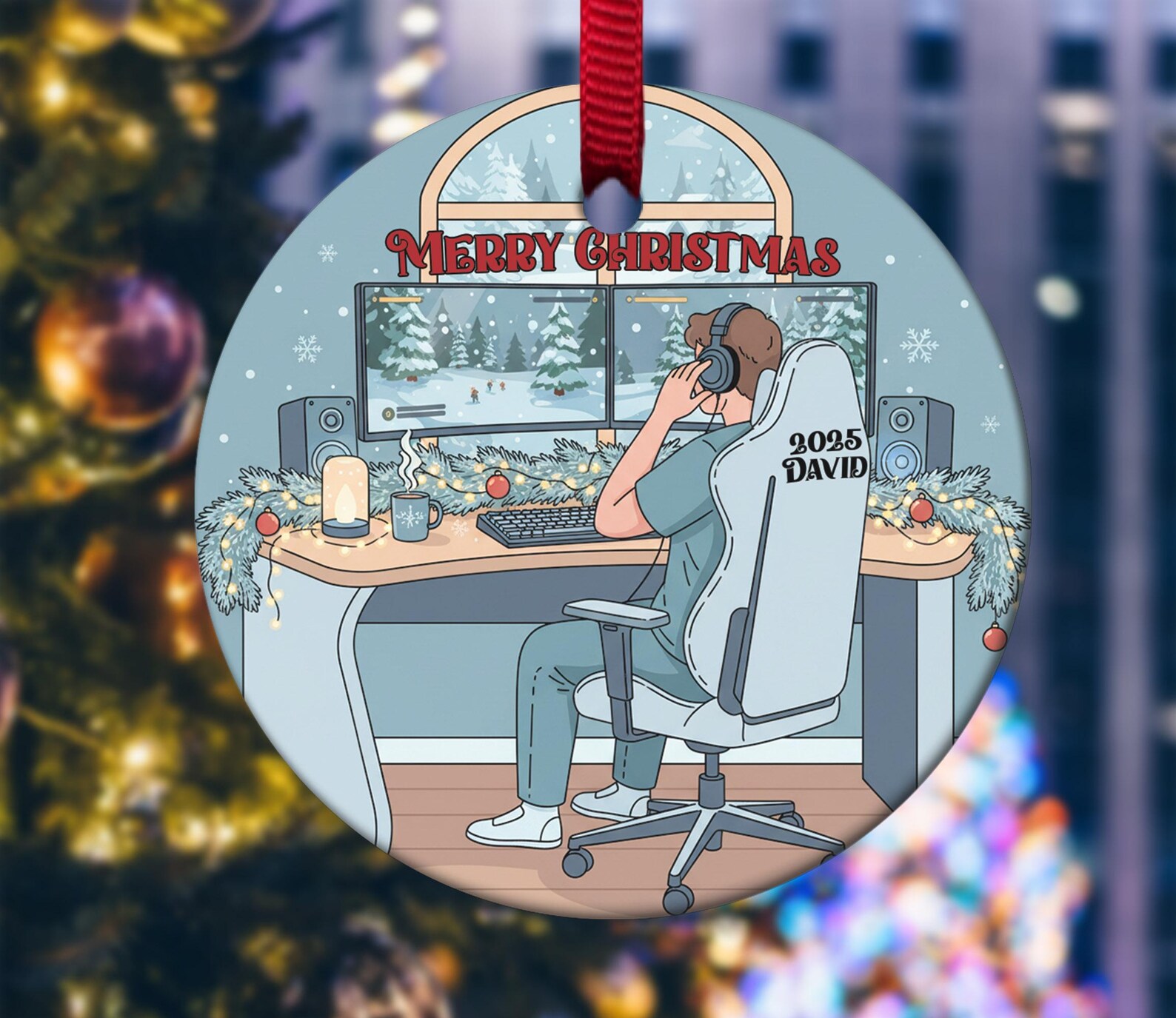 Personalized Gamer Christmas Ornament,boy Playing Video Game Ceramic ...