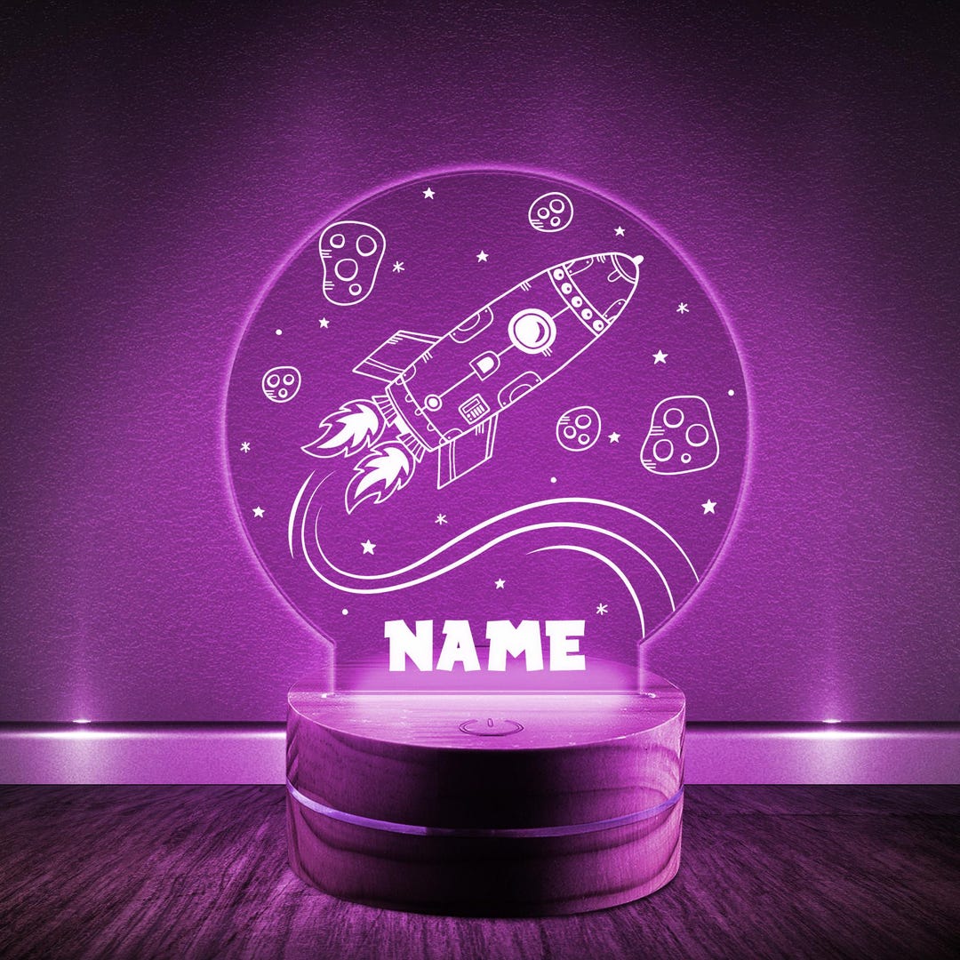 Personalized Rocketship in Space Acrylic Night Light, Planet Lamp ...