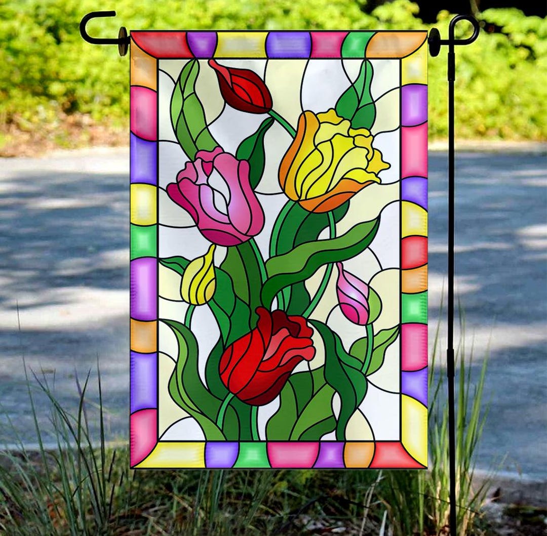 Spring Tulips Flag, Tulips Flag, Stained Glass Spring Floral Flag ...