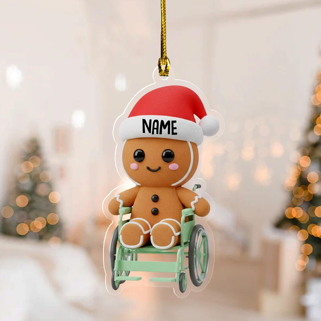 Personalized Gingerbread Wheelchair 2D FLAT Christmas Ornament, Custom ...