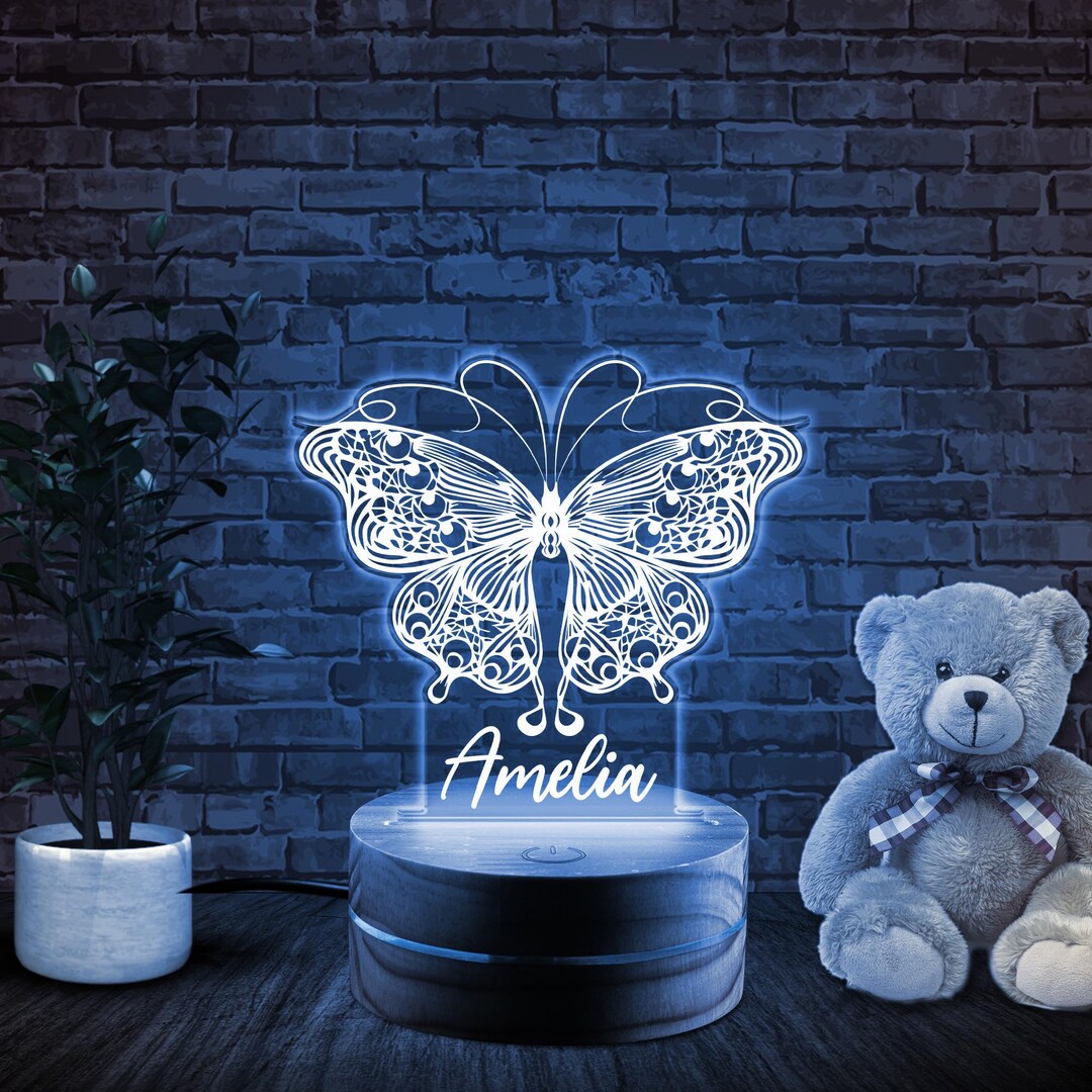 Custom Night Light Kids Gift Room Personalized Led Lights Butterfly ...