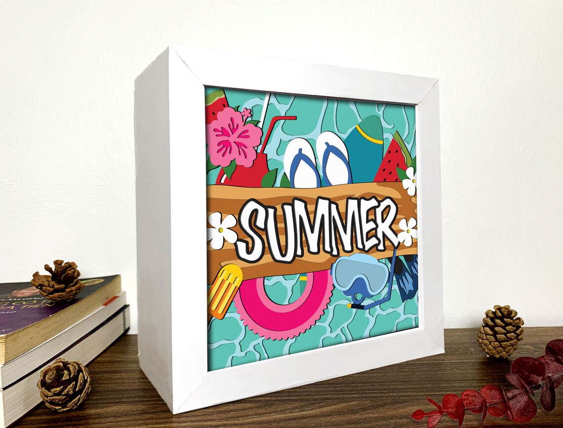 Summer Shadow Box 3D Svg,summer 3D Svg ,summer 3D Box Svg ,summer Sea ...