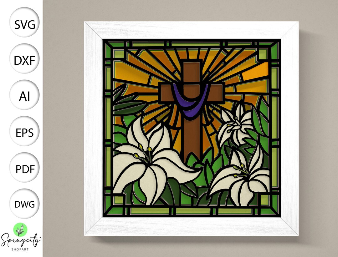 3D Shadow Box Cross Stained Glass Svg ,cross 3D Box Svg,stained Glass ...