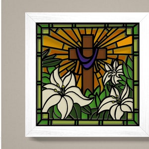 3D Shadow Box Cross Stained Glass Svg ,cross 3D Box Svg,stained Glass ...