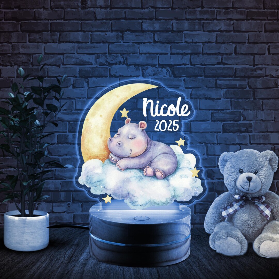 Custom Hippo Night Light With Name, LED Night Lamp for Baby, Name ...