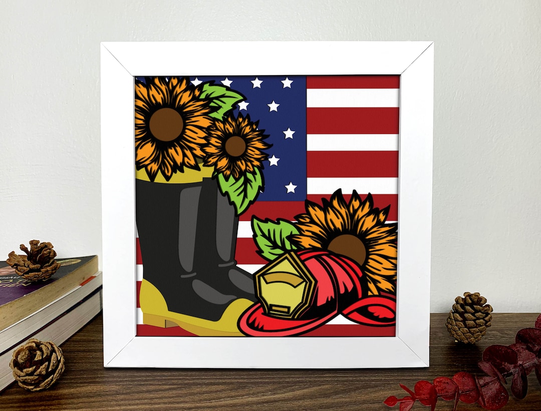 Firefighter Shadow Box 3D Svg ,firefighter 3D Box Svg ,fireman 3D Svg ...