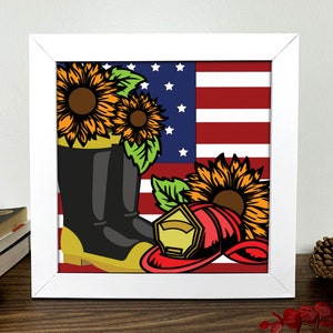 Firefighter Shadow Box 3D Svg ,firefighter 3D Box Svg ,fireman 3D Svg ...
