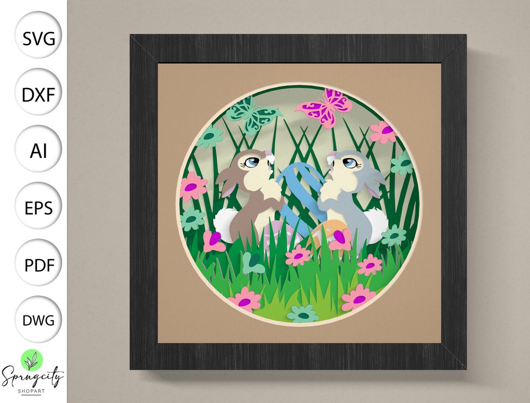 3D Happy Easter Shadow Box Svg,bunny Easter Light Box Svg,bunny Easter ...