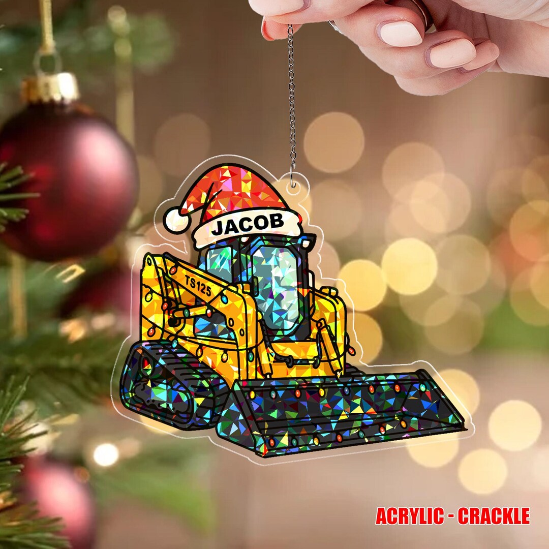Custom Name Skid Steer Loader With Santa Hat Christmas Ornament ...