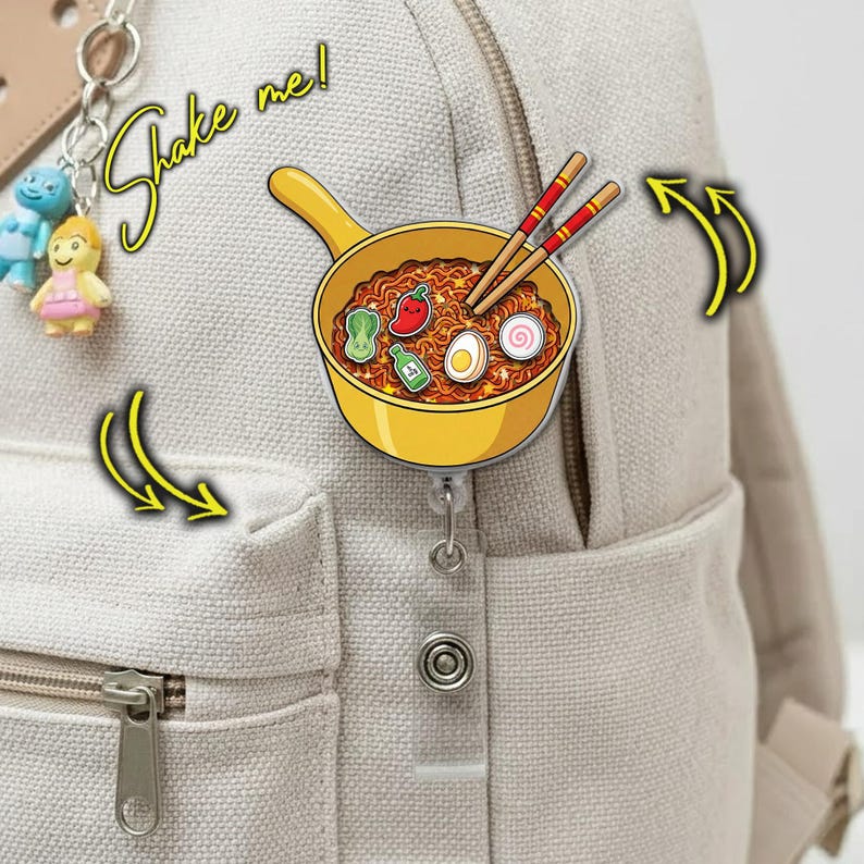 Korean Ramen Shaker Badge Reel,asian Food ID Holder, Food Shaker Badge ...