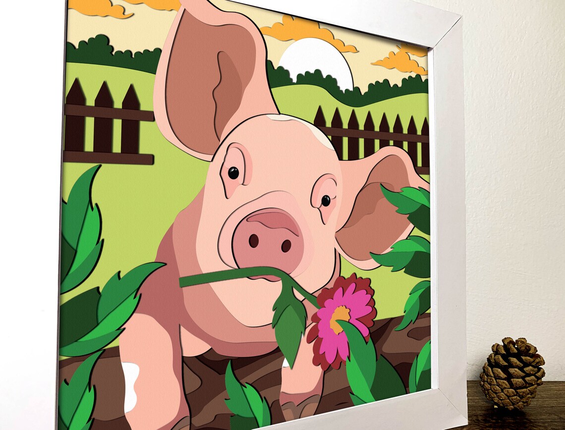 Pig Shadow Box 3D Svg ,Cute Pig 3D Svg ,Cute Pig 3D Svg ,Cute Pig Light ...