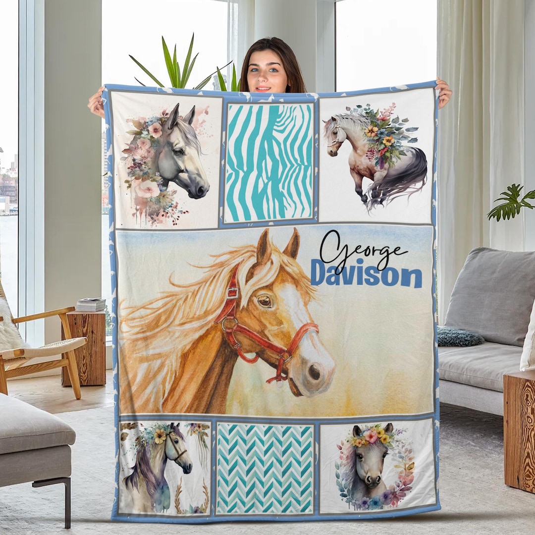 Custom Horse Blanket With Name, Horse Baby Blankets, Horse Lover Gift ...