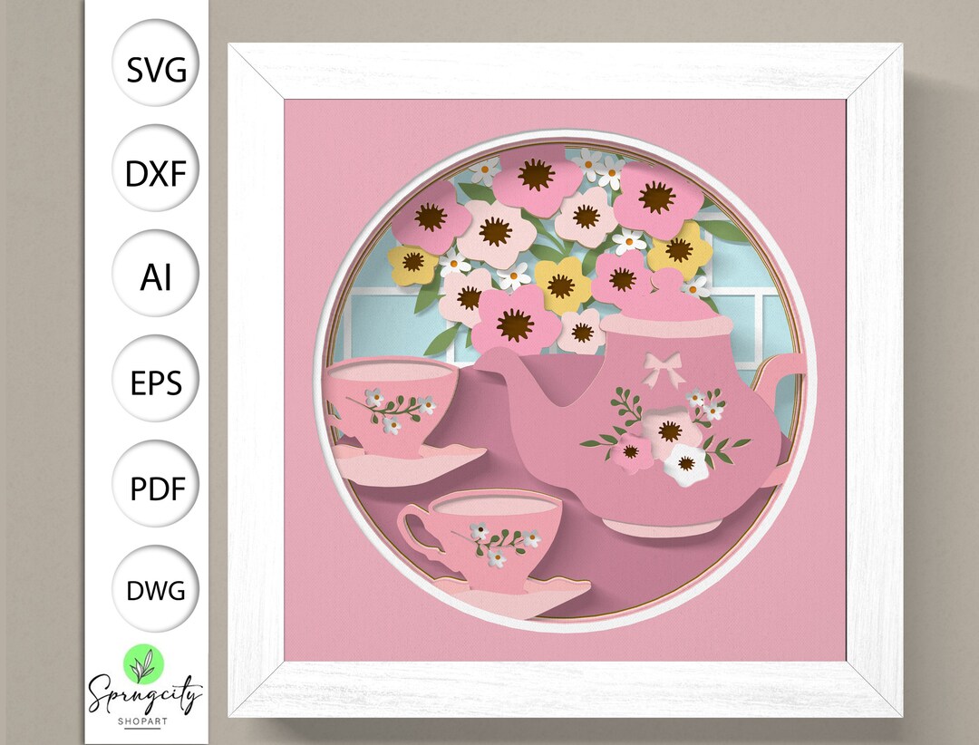 3D Tea Party Shadow Box SVG, Tea Party 3D Box Svg ,tea Party Svg,tea ...