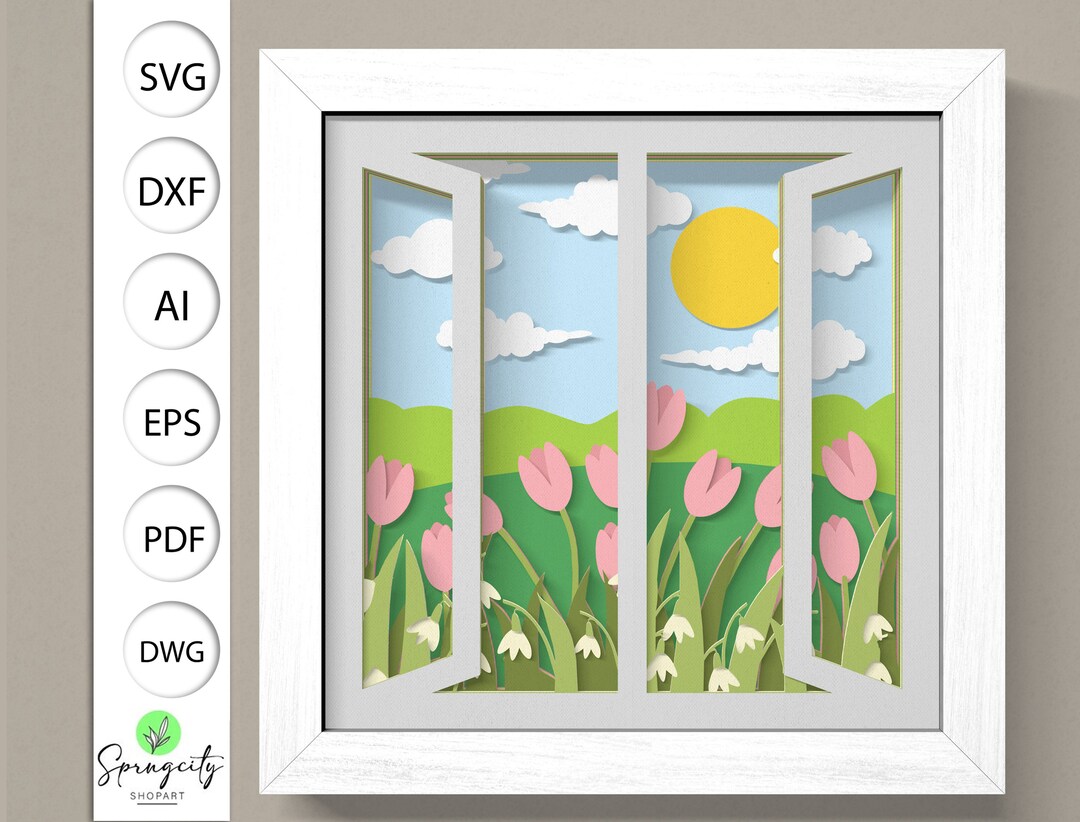 Spring Flower 3D Shadow Box Svg, 3D Tulip Garden Svg ,tulip Light Box ...