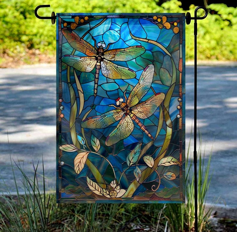 Stained Glass Inspire Dragonfly Flag, Dragonfly Yard Sign, Dragonfly ...